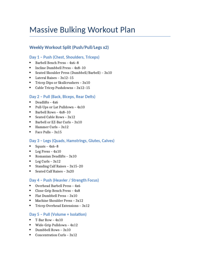 Massive Bulking Workout Plan | PDF