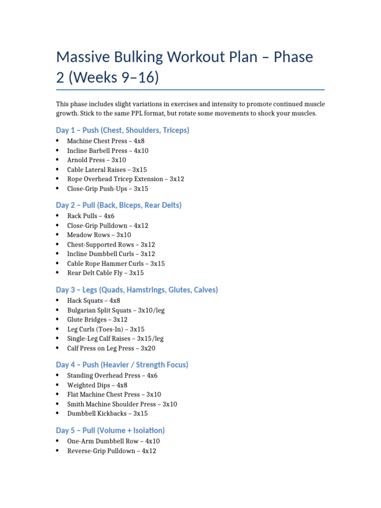 Massive Bulking Workout Plan Phase2 | PDF