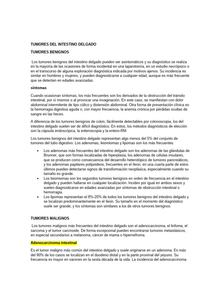 Tumores del Intestino Delgado: Guía Completa | PDF | Cáncer colonrectal ...