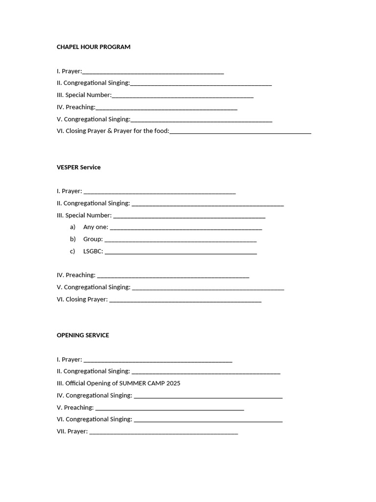 Chapel Hour Program | PDF
