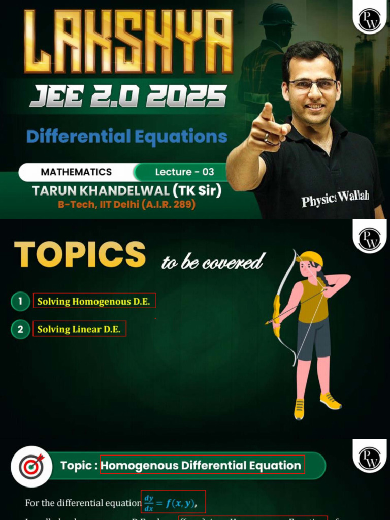 Differential Equations 03: Class Notes - Lakshya JEE 2.0 2025 | PDF