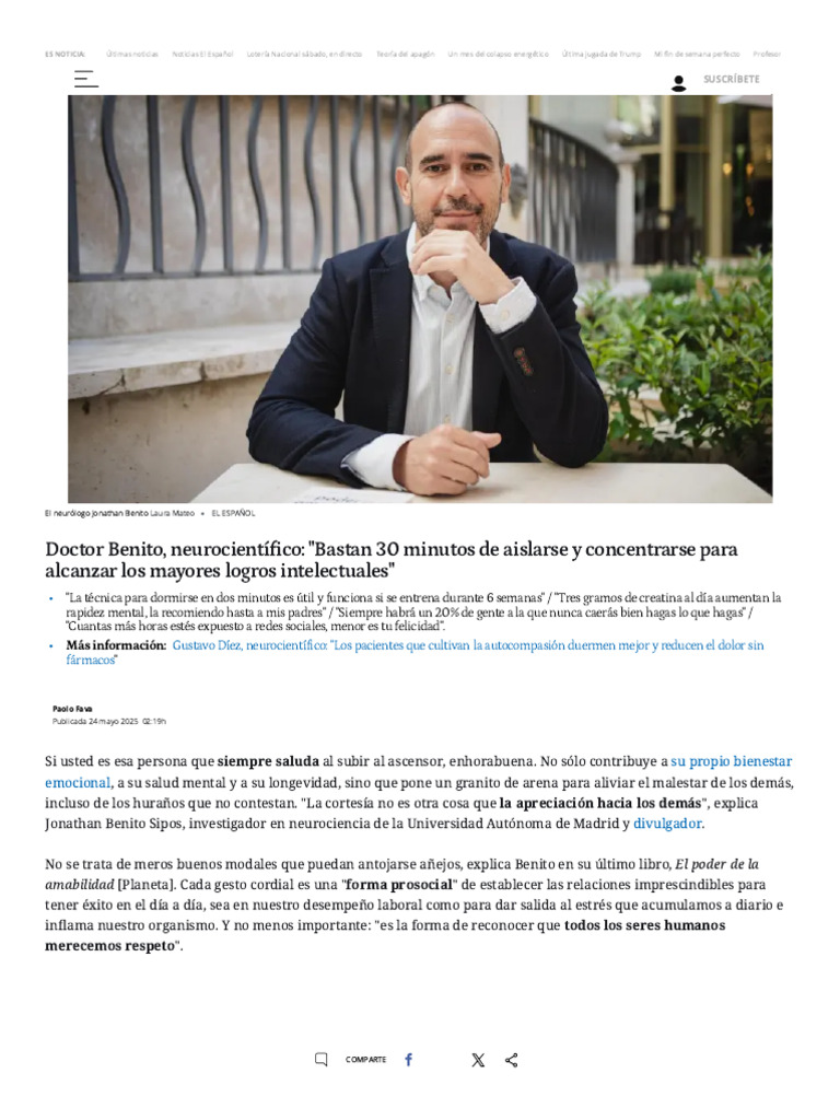 Doctor Benito, Neurocientífico - Bastan 30 Minutos de Aislarse y ...