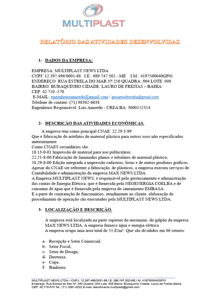 Dados da Empresa Multiplast News LTDA | PDF