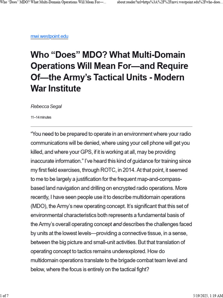 MDO: Implications for Army Tactics | PDF | Electronic Warfare | Military