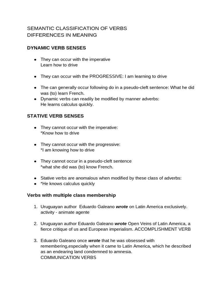 SEMANTIC CLASSIFICATION OF VERBS | PDF | Verb | Perception