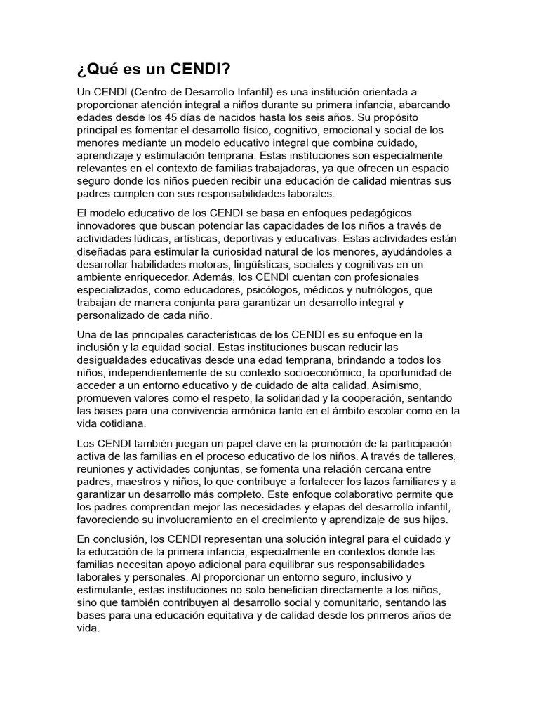 Que Es Un CENDI PDF | PDF | Desarrollo infantil | Sicología