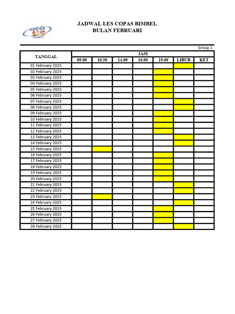 Jadwal Les Grup 01 (Lutfan DKK) | PDF