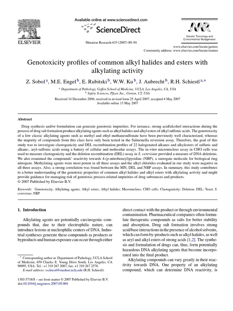 Genotoxicity profiles of common alkyl halides and esters with | PDF ...