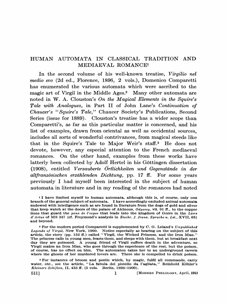 Human Automata in Medieval Romance | PDF | Iliad