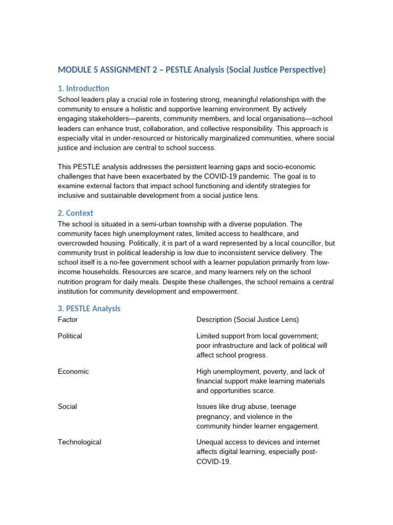 Module 5 Assignment 2 PESTLE Analysis | PDF | Learning | Social Exclusion
