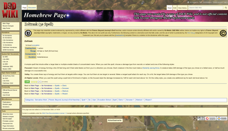 Zoltraak (5e Spell) - D&D Wiki | PDF | Magician (Fantasy) | Wiki