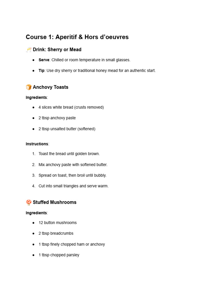 Old English Dinner Inspo | PDF | Custard | Foods