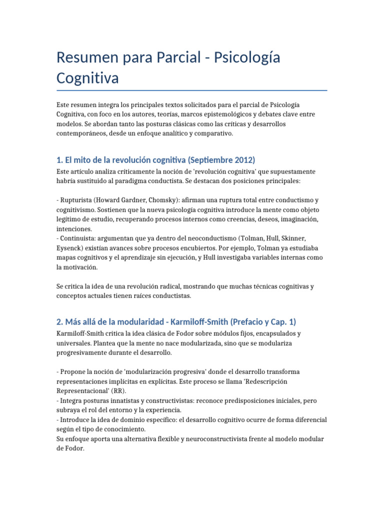 Resumen Parcial Psico Cognitiva COMPLETO | PDF | Psicología cognitiva | Behaviorismo