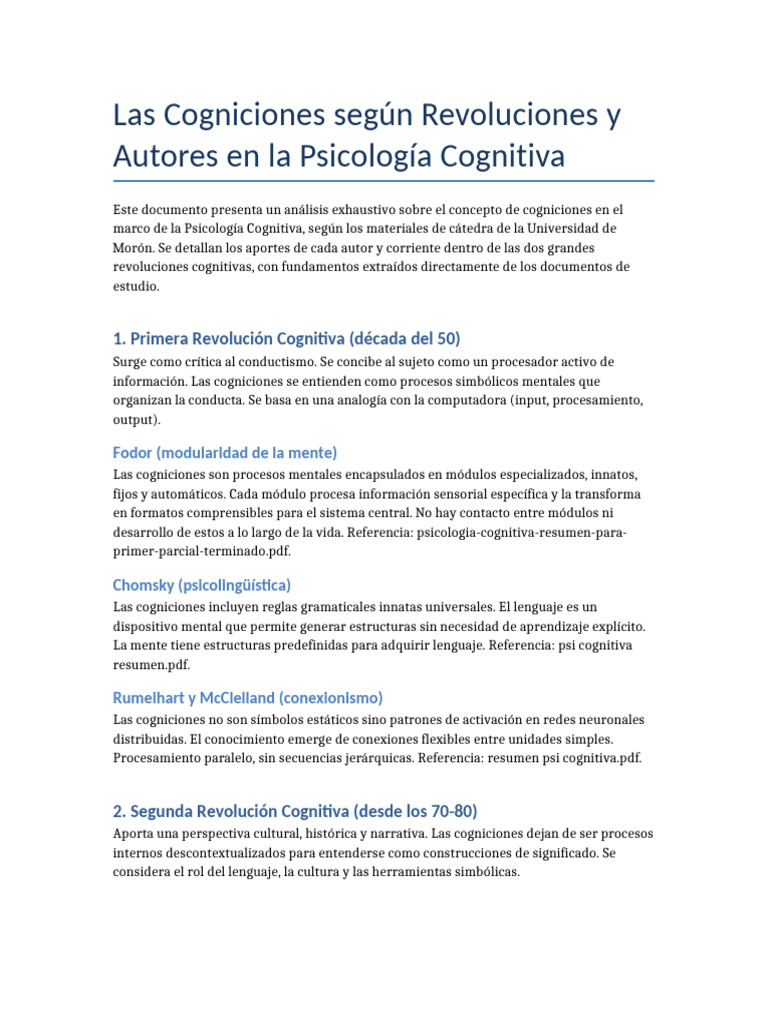 Cogniciones en Psicología Cognitiva | PDF | Psicología cognitiva ...