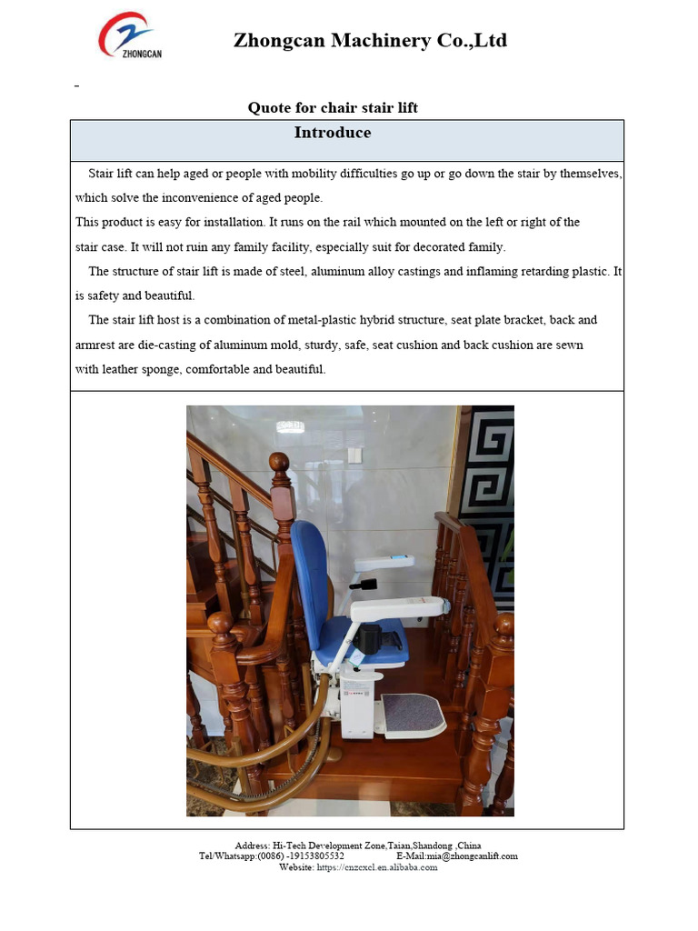 12.5m chair stair lift quotation | PDF | Elevator | Screw