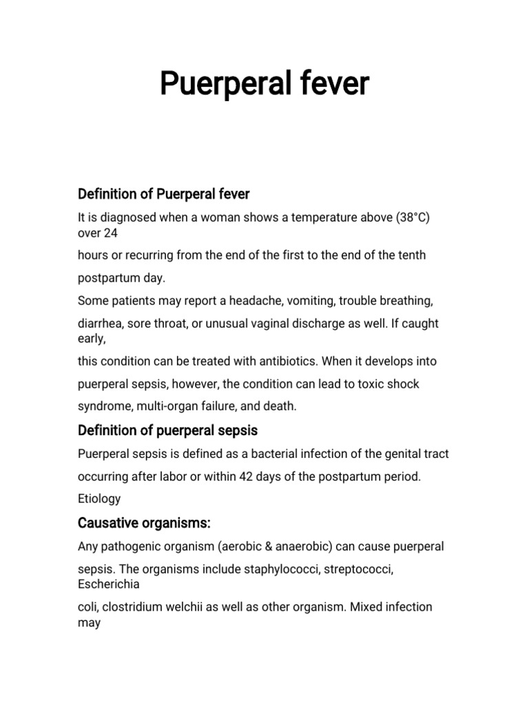 Definition of Puerperal Fever | PDF