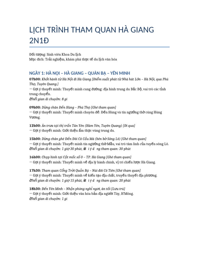 Lich Trinh Ha Giang SVDuLich 2N1D UPDATED | PDF