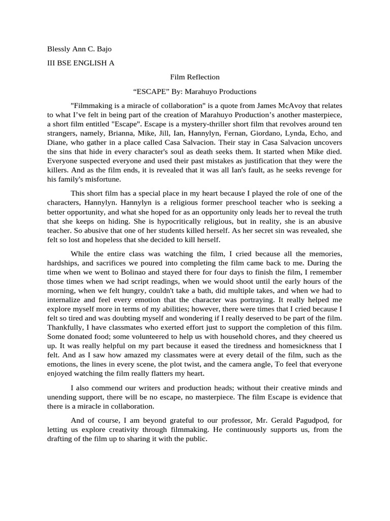 Bajo, Blessly Ann C. - Film Reflection | PDF