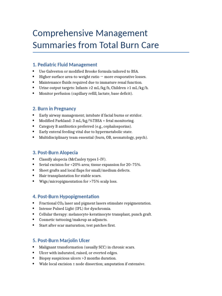 Burn Care Treatment Summaries | PDF | Burn | Diseases And Disorders