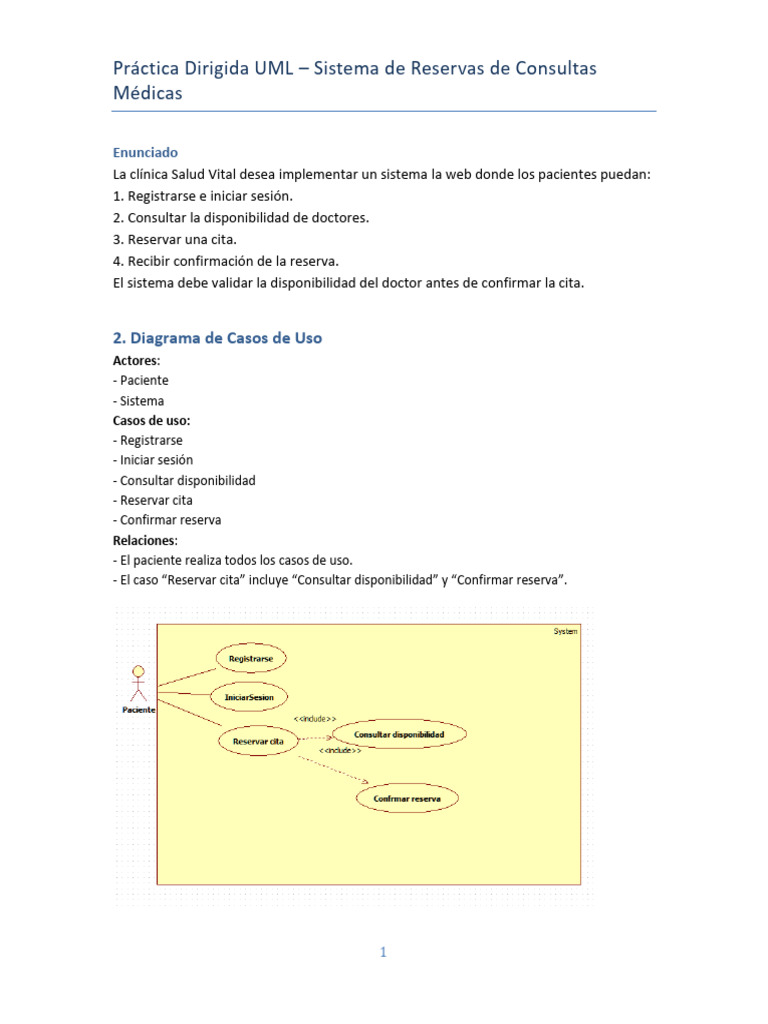 Practica Dirigida UML Reservas-1 | PDF | Lenguaje de modelado unificado | Caso de uso