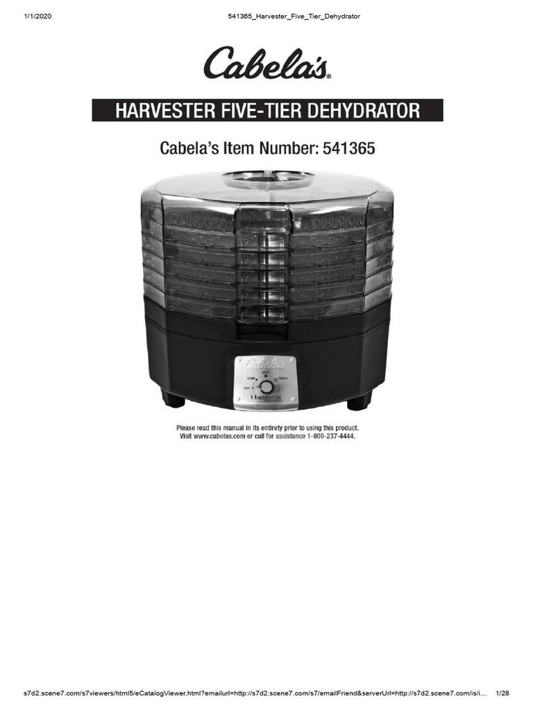 Cabelas Harvester Five Tier Dehydrator Manual | PDF