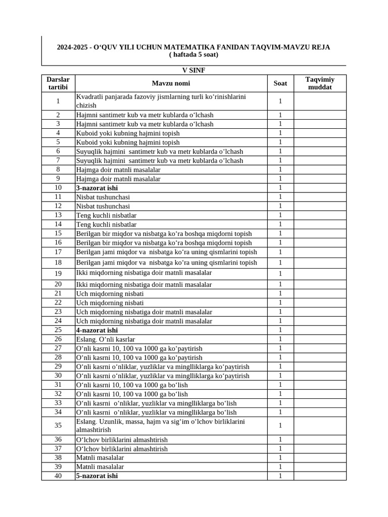 5 Sinf Matematika TMR 3-Chorak | PDF