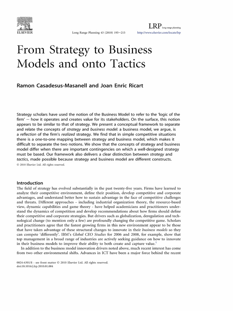 Strategy, Business Models, and Tactics | PDF | Business Model | Policy