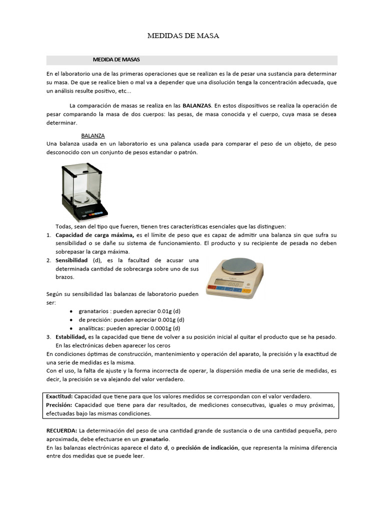 Medidas de Masa | PDF | Balanza | Masa