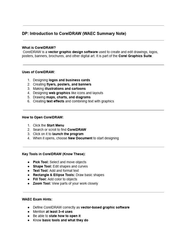 Graphic Packages (Introduction To Corel Draw) 2 | PDF