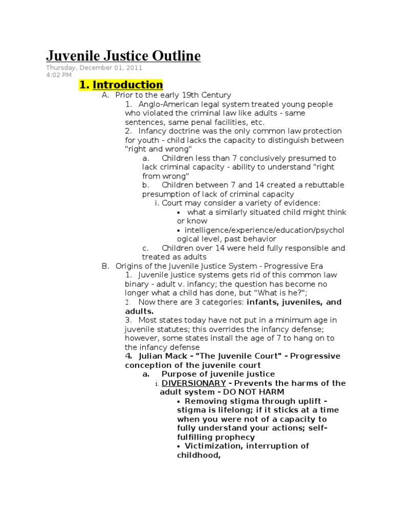 Taylor - Juvenile Justice Outline - Fall 2011 | PDF | Juvenile ...
