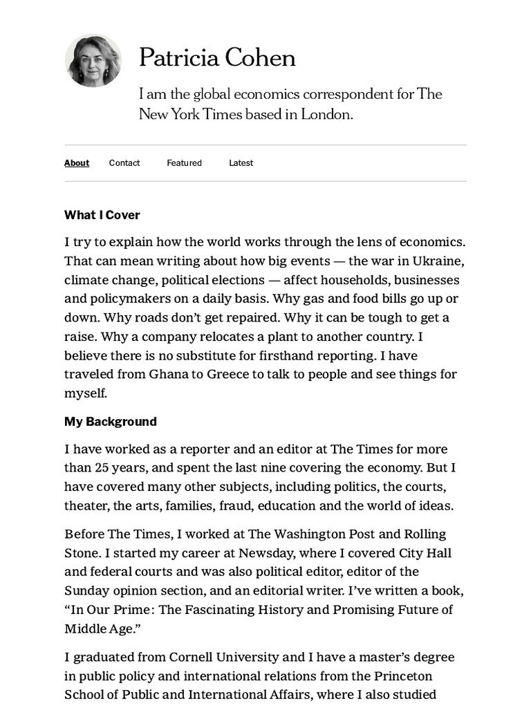 Patricia Cohen - The New York Times | PDF | Economies