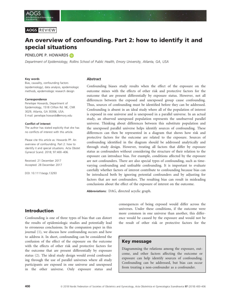 Acta Obstet Gynecol Scand - 2018 - Howards - An Overview of Confounding Part 2 How To Identify ...