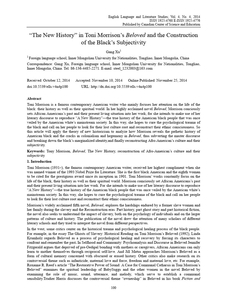 The New History in Toni Morrisons Beloved and The | PDF | Black People ...