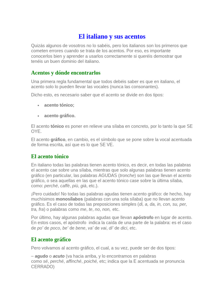 Acentos en italiano: guía esencial | PDF | Sílaba | Lingüística