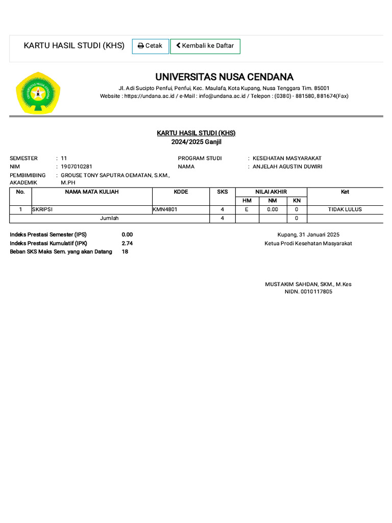 KARTU HASIL STUDI (KHS) | PDF
