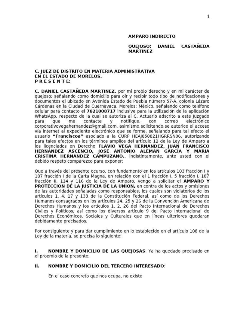 DEMANDA DE AMPARO COPIAS CFE DANIEL | PDF | Debido al proceso ...