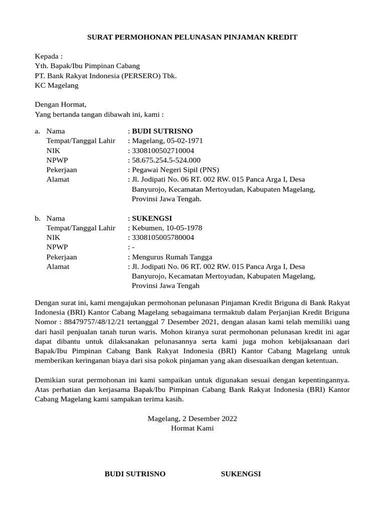 1824929866-SURAT PERMOHONAN PELUNASAN PINJAMAN KREDIT Budi Sutrisno 2 ...