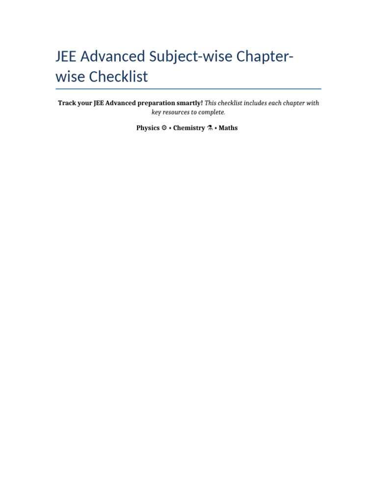 JEE Advanced Checklist Tabular | PDF | Physics | Chemistry