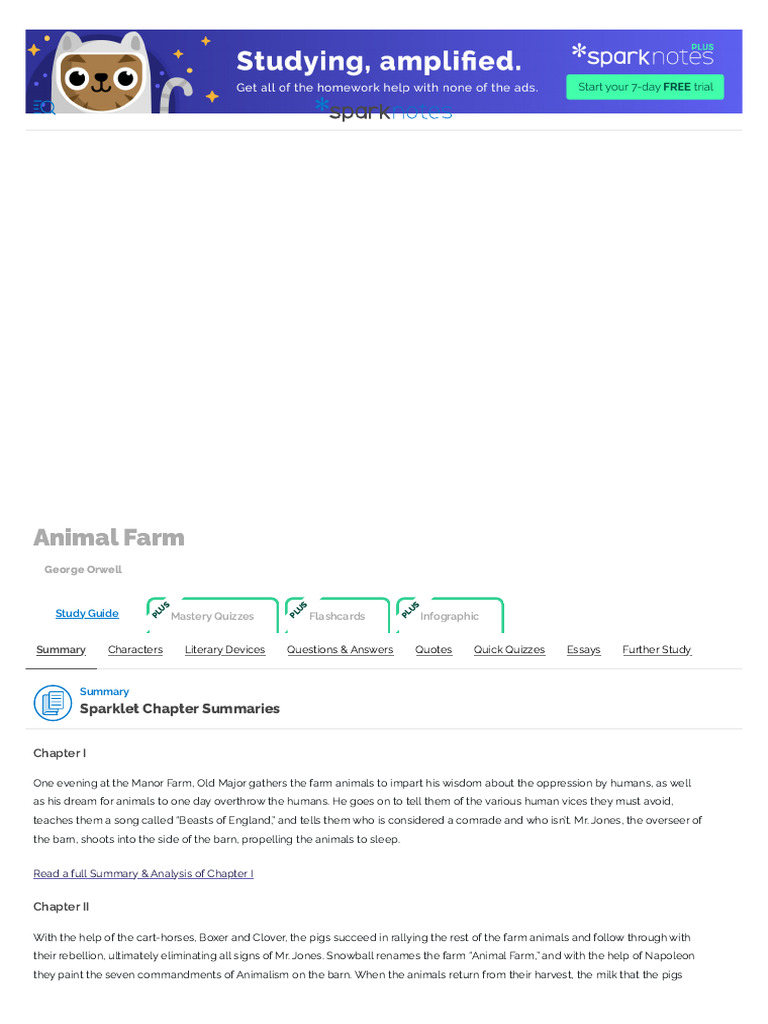 Animal Farm - Sparklet Chapter Summaries - SparkNotes | PDF