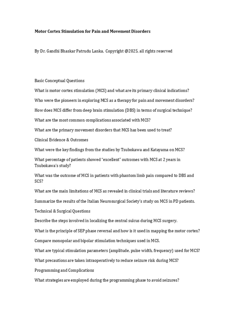 Motor Cortex Stimulation | PDF | Deep Brain Stimulation | Pain