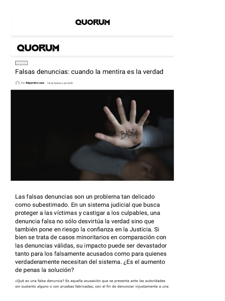 Falsas Denuncias - Cuando La Mentira Es La Verdad - Revista Quórum | PDF | Violencia | Prisión