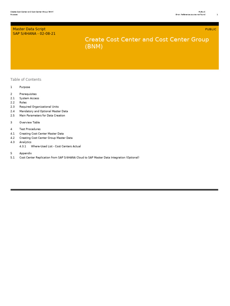Cost Center - Cost Center Group - Master - Data - Script | PDF | System ...