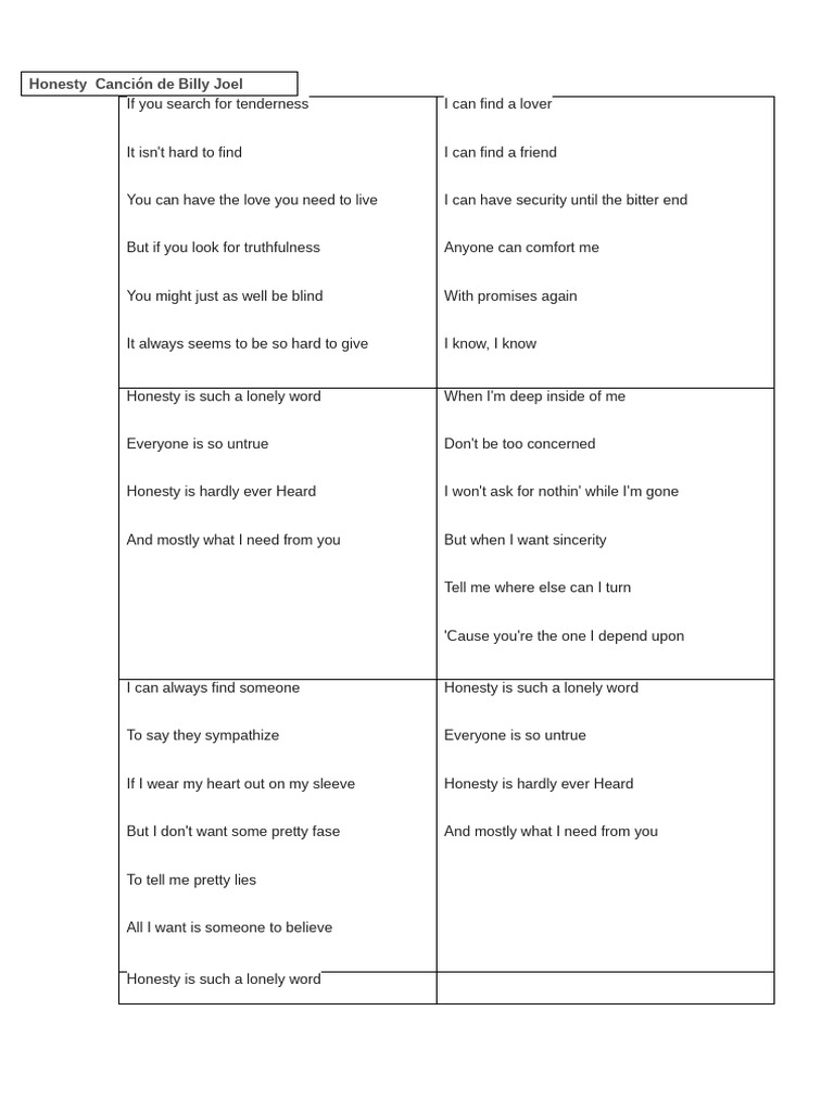 Honesty Canción de Billy Joel | PDF