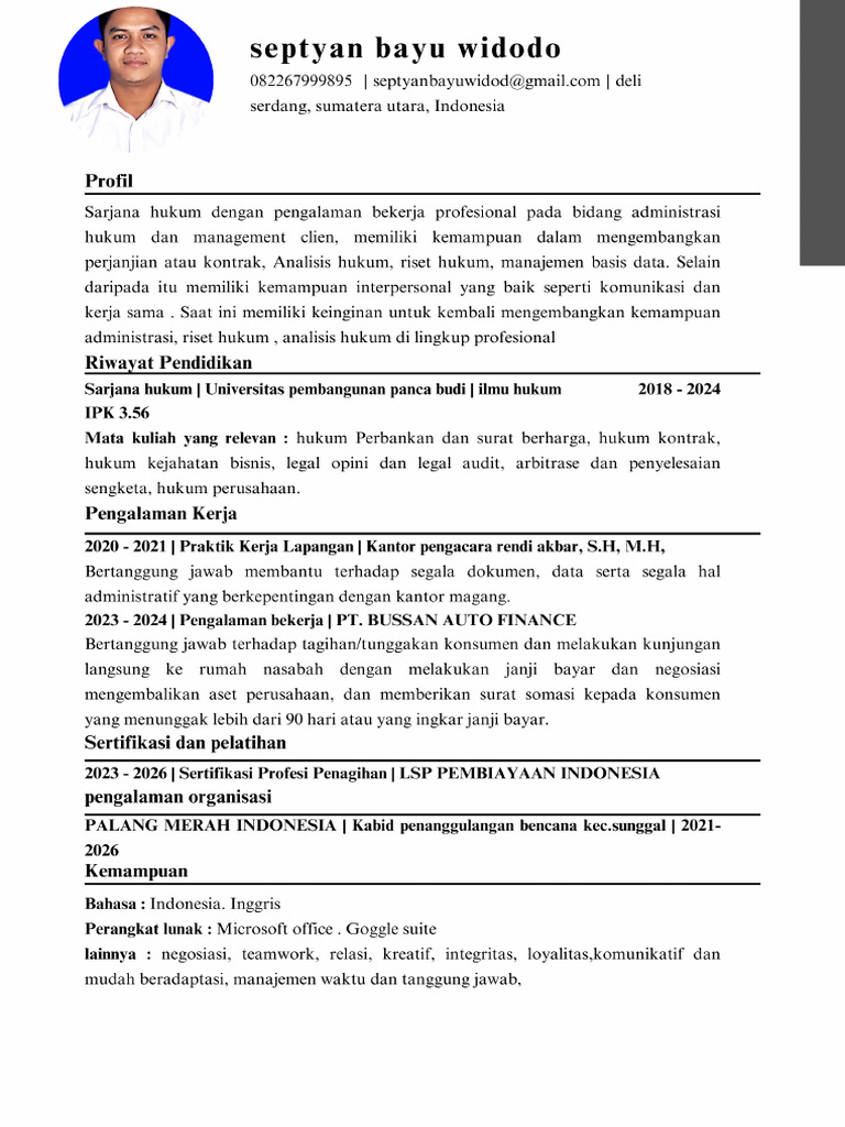 CV Septyan Bayu Widodo | PDF