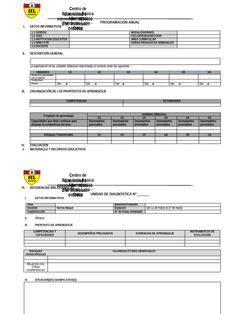 FORMATO PROGRAMACION (Anual y Unidad de Aprendizaje) | PDF | Evaluación | Aprendizaje