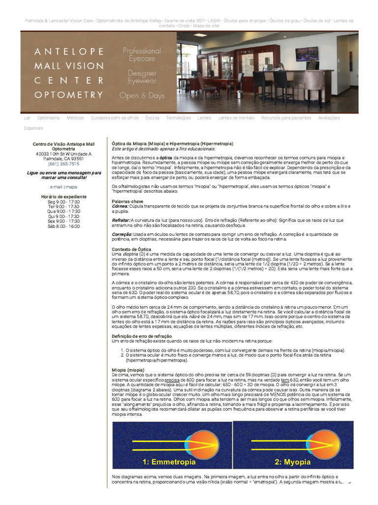 Miopia e Hipermetropia - Antelope Mall Vision Center Optometry ...