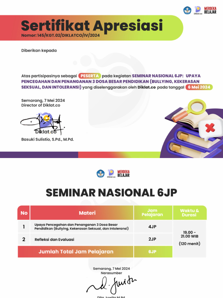 Sertifikat Peserta Gratis SEMNAS 6JP | PDF