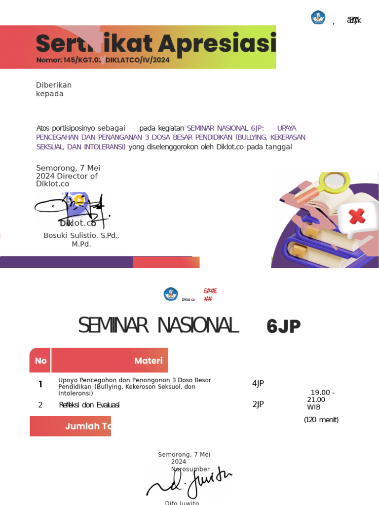 Sertifikat Peserta Gratis SEMNAS 6JP | PDF