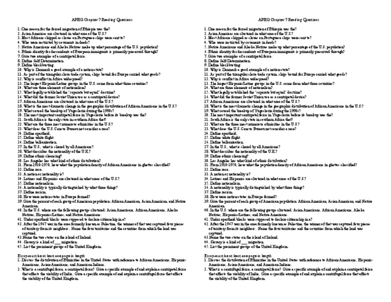 APHG Chapter 7 Reading Questions | PDF | Race And Ethnicity In The ...