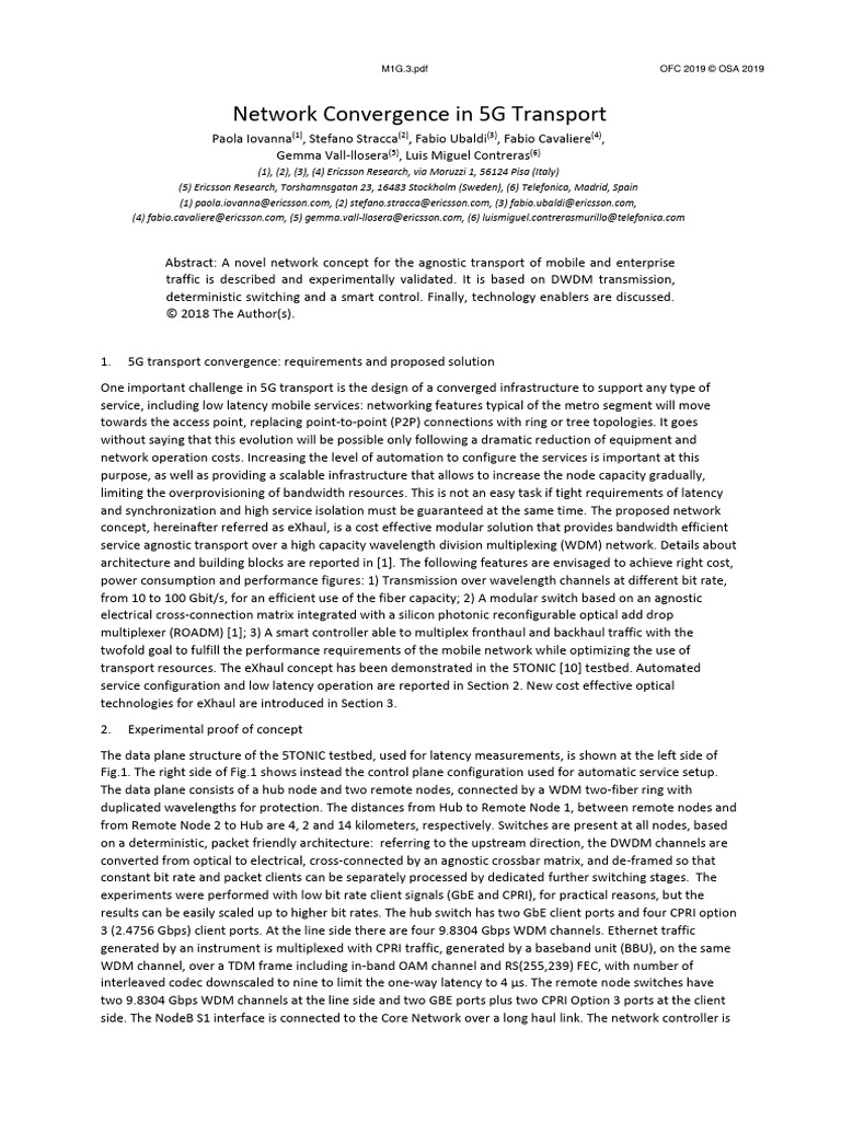 Network Convergence in 5G Transport | PDF | Wavelength Division Multiplexing | Computer Network